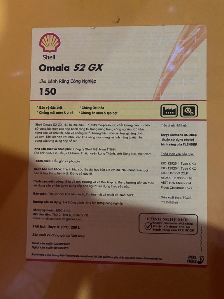 DẦU BÁNH RĂNG SHELL OMALA S2 GX 150 – daunhotchinhhang.com